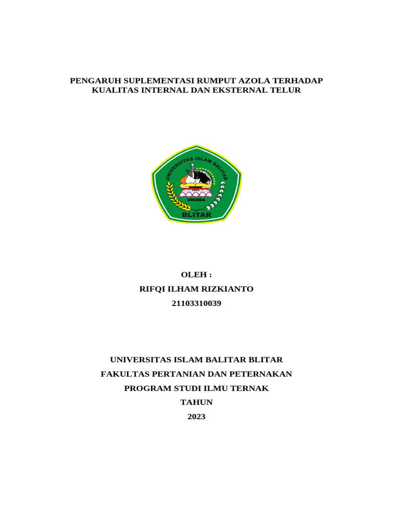 Pengaruh Suplementasi Rumput Azola Terhadap Kualitas Internal Dan ...