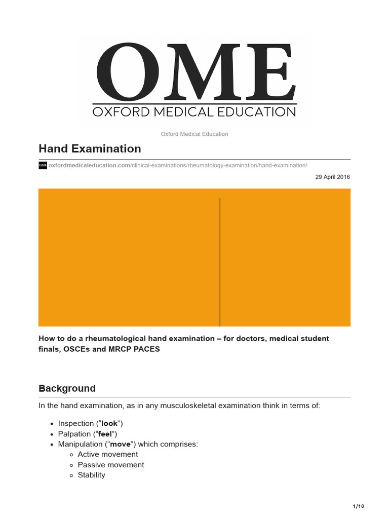 Hand Examination | PDF | Hand | Arthritis