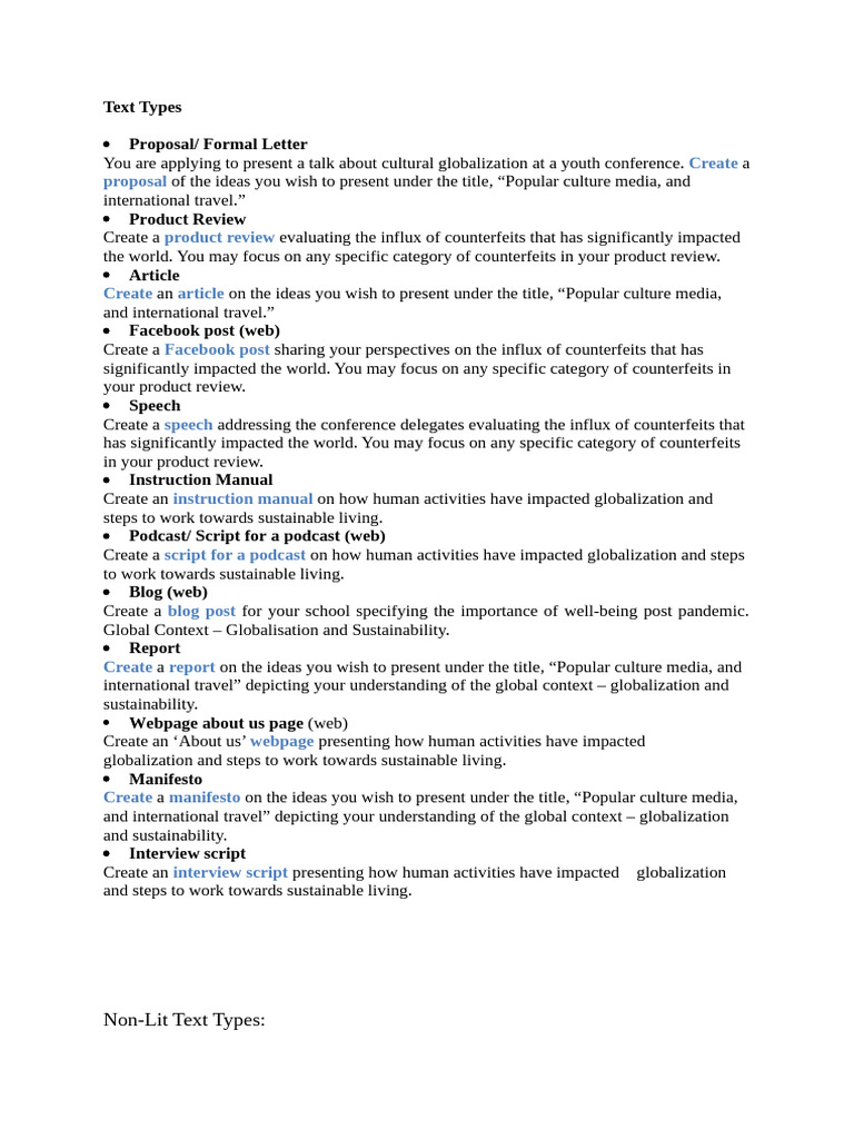 Non Lit Text Types - Samples | PDF | Learning | Plastic