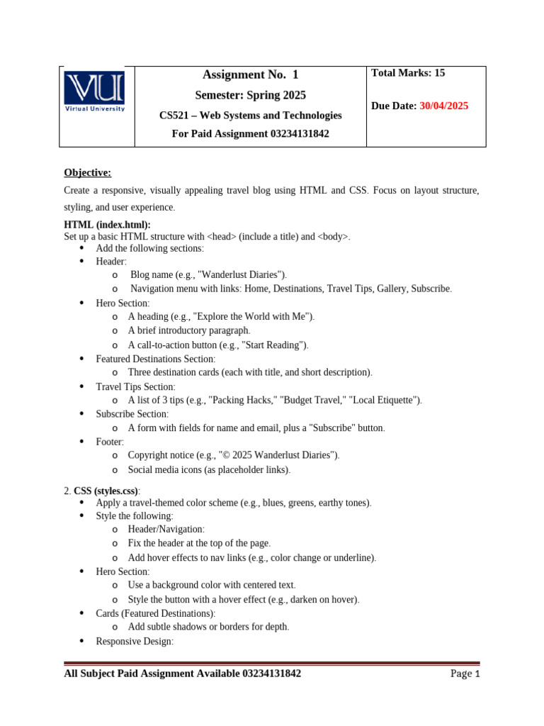 Cs521 Assignment 1 2025 Correct Solution | PDF | Internet | Software