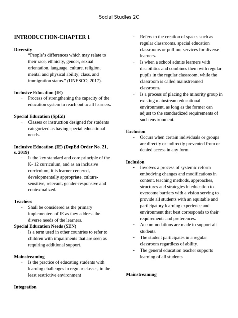 EDUC-104-MIDTERM-REVIEWER | PDF | Special Education | Inclusion (Education)