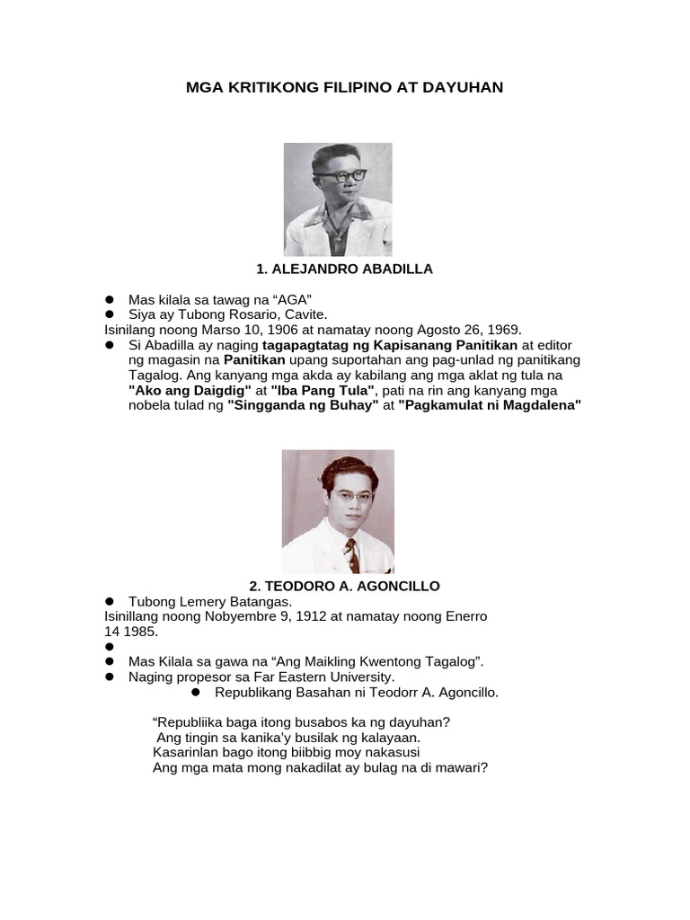 Mga Kritikong Filipino at Dayuhan | PDF