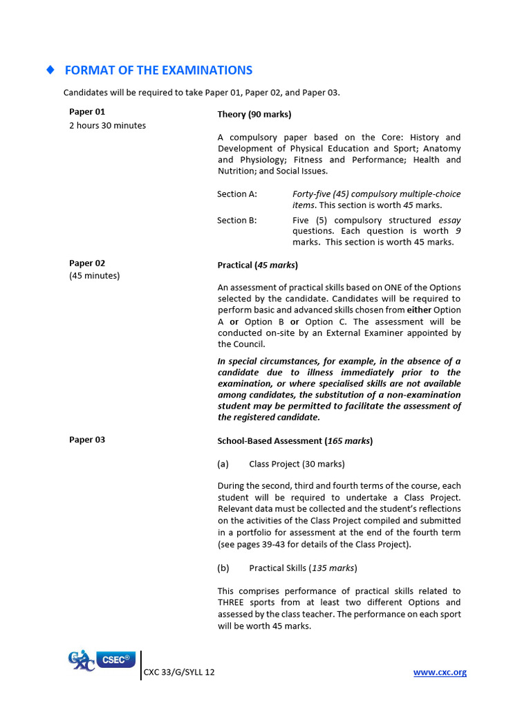 CXC Physical Education Syllabus Overview | PDF | Physical Education