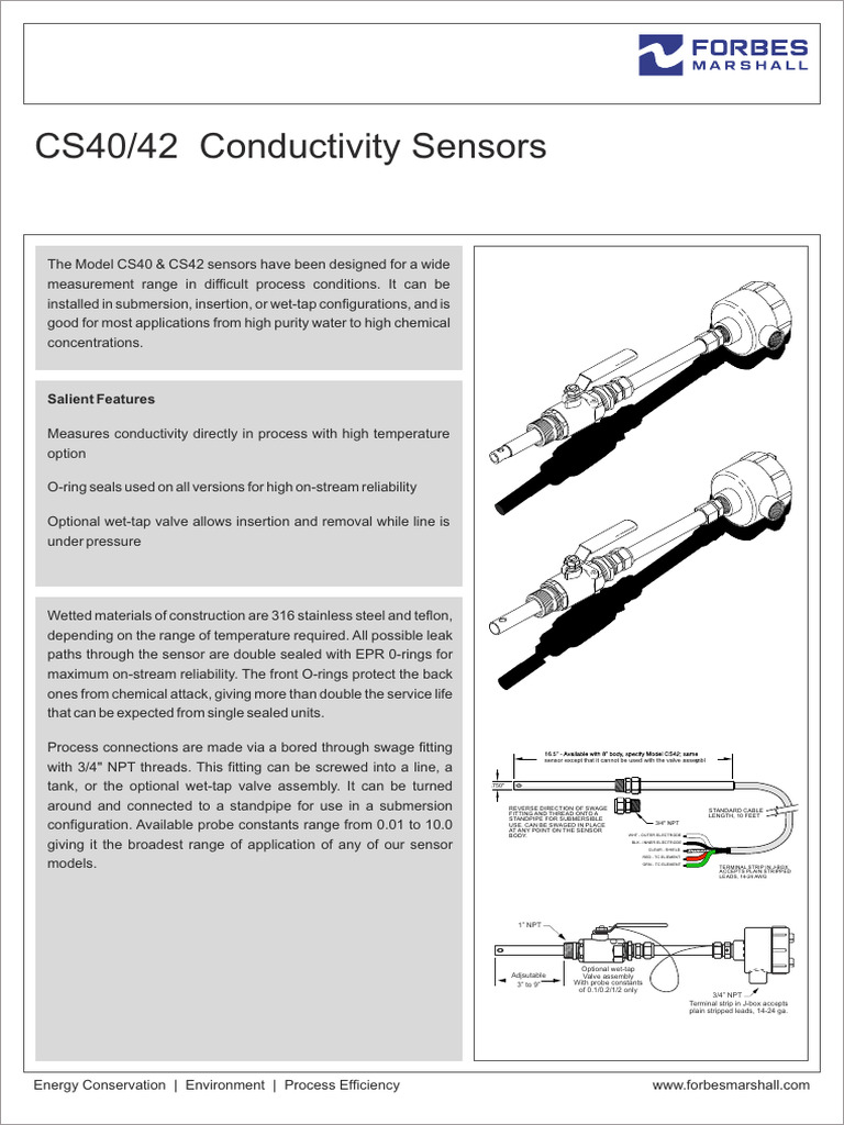 CS 40 42 Conductivity Sensors | PDF | Electrical Connector | Valve