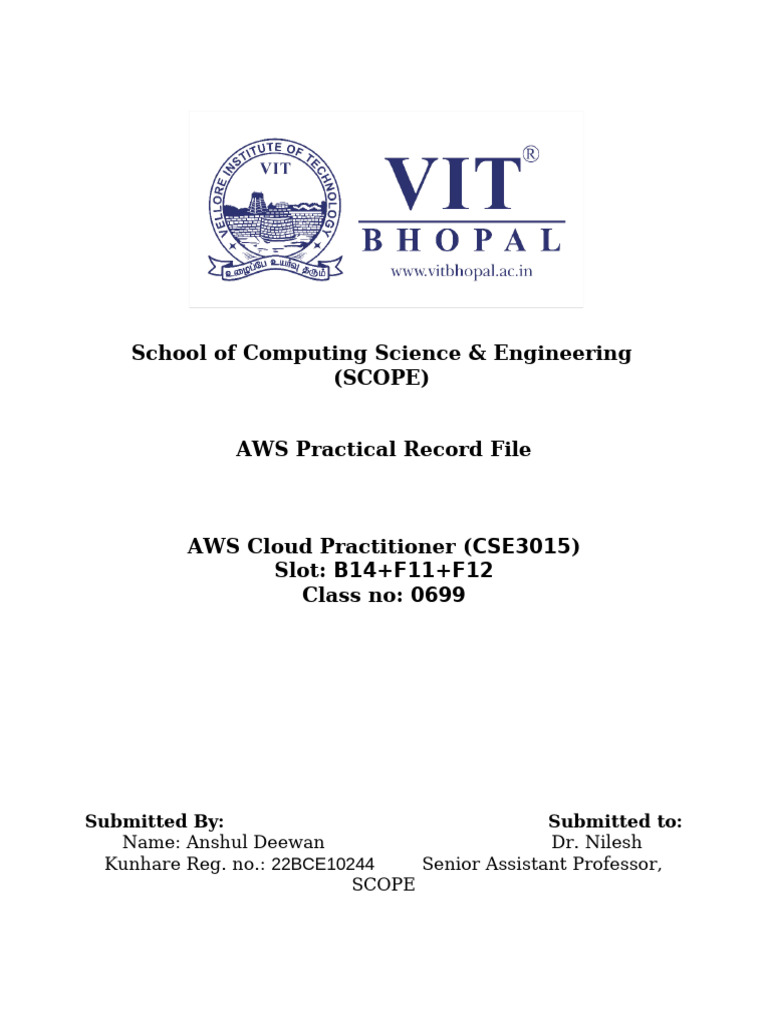 22bce10244 Aws Lab Manual | PDF | Amazon Web Services | Computing