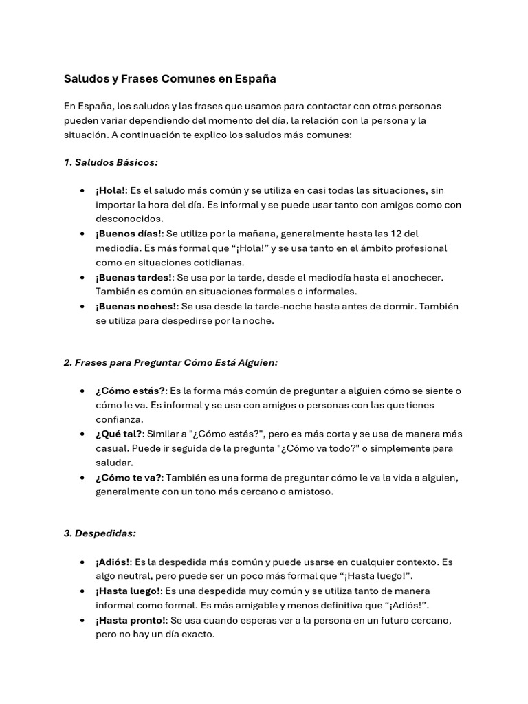 Saludos y Frases Comunes en España | PDF