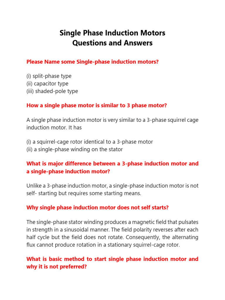 Single Phase Induction Motors Explained | PDF | Electric Motor ...