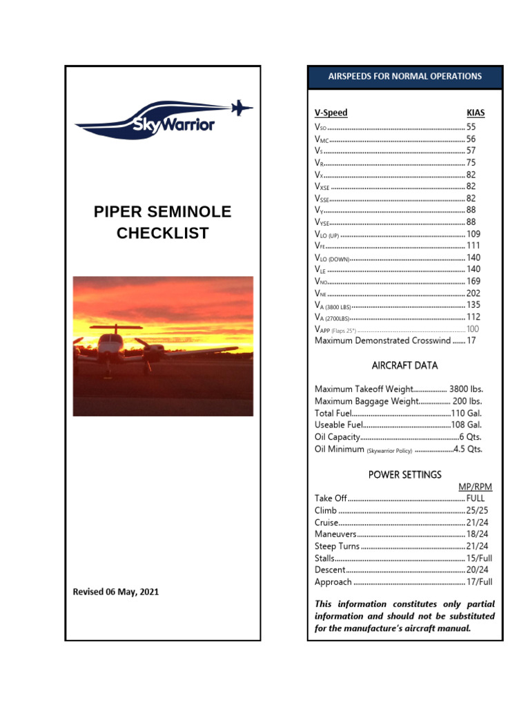 03. Seminole Checklist 6May2021 | PDF | Takeoff | Landing Gear