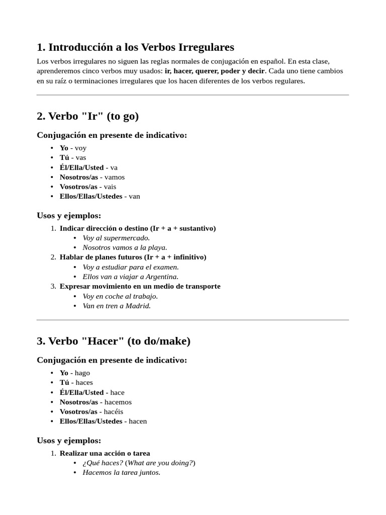Verbos Irregulares en Español: Guía Completa | PDF | Verbo ...