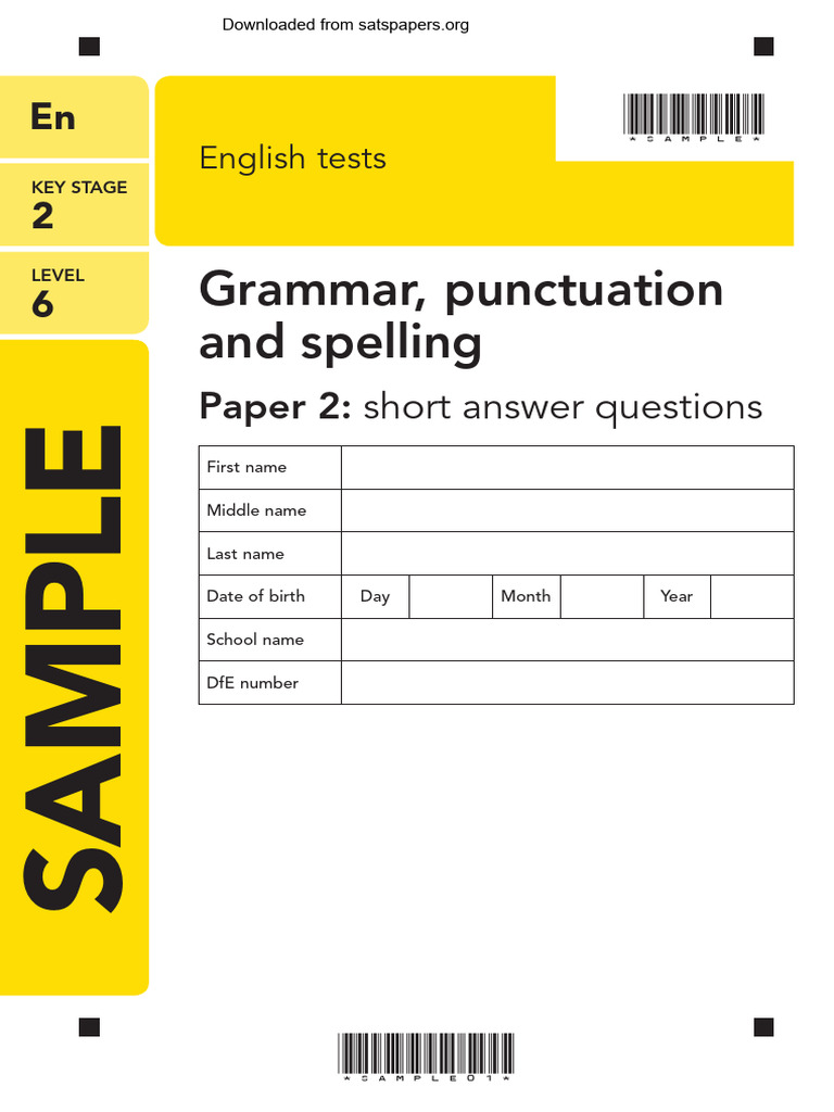 ks2-english-2013-level-6-SPAG - paper-2-short-answer-questions | PDF ...