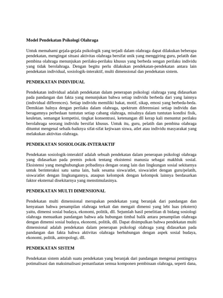 Model Pendekatan Psikologi Olahraga | PDF