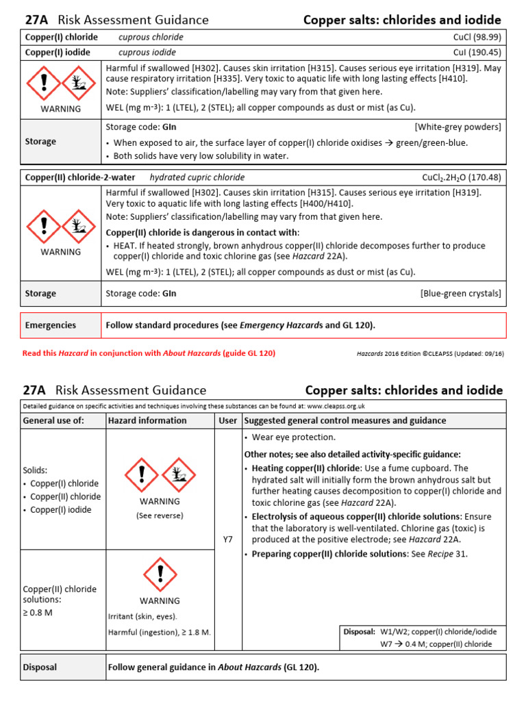 Copper Salts Risk Assessment Guide | PDF | Copper | Hazards
