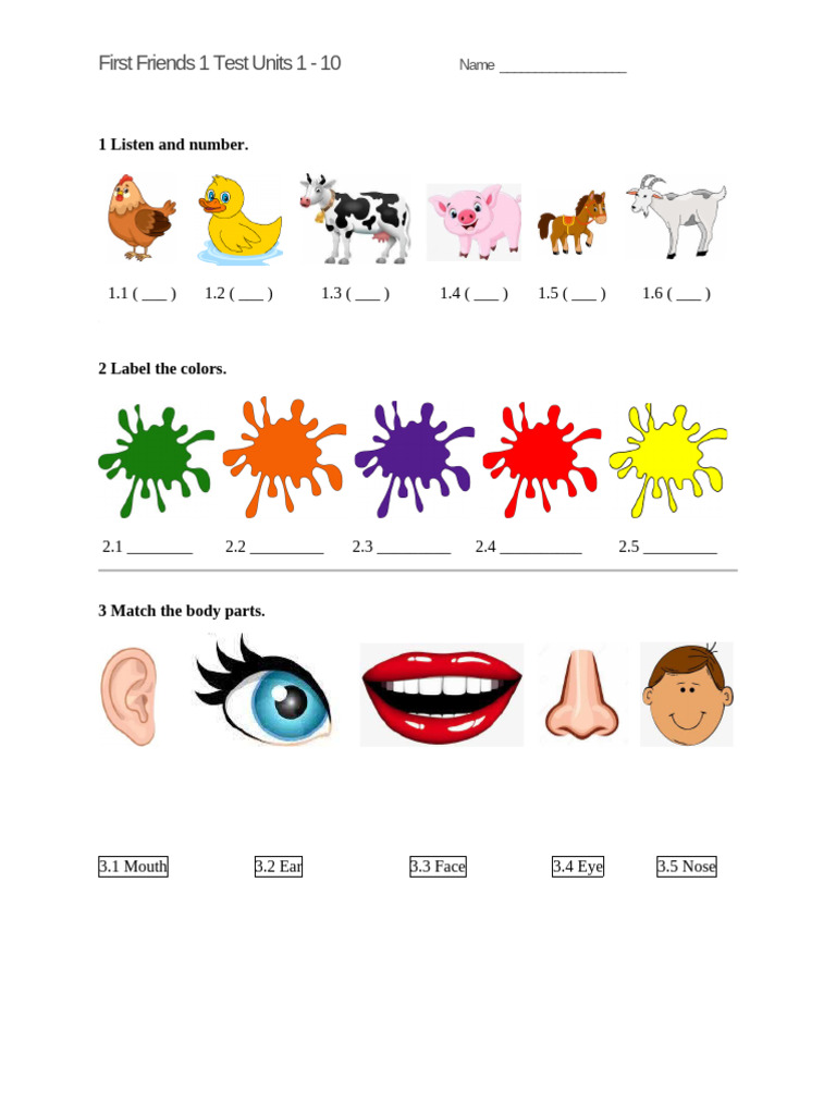 American First Friends 1 Test (1-10) | PDF