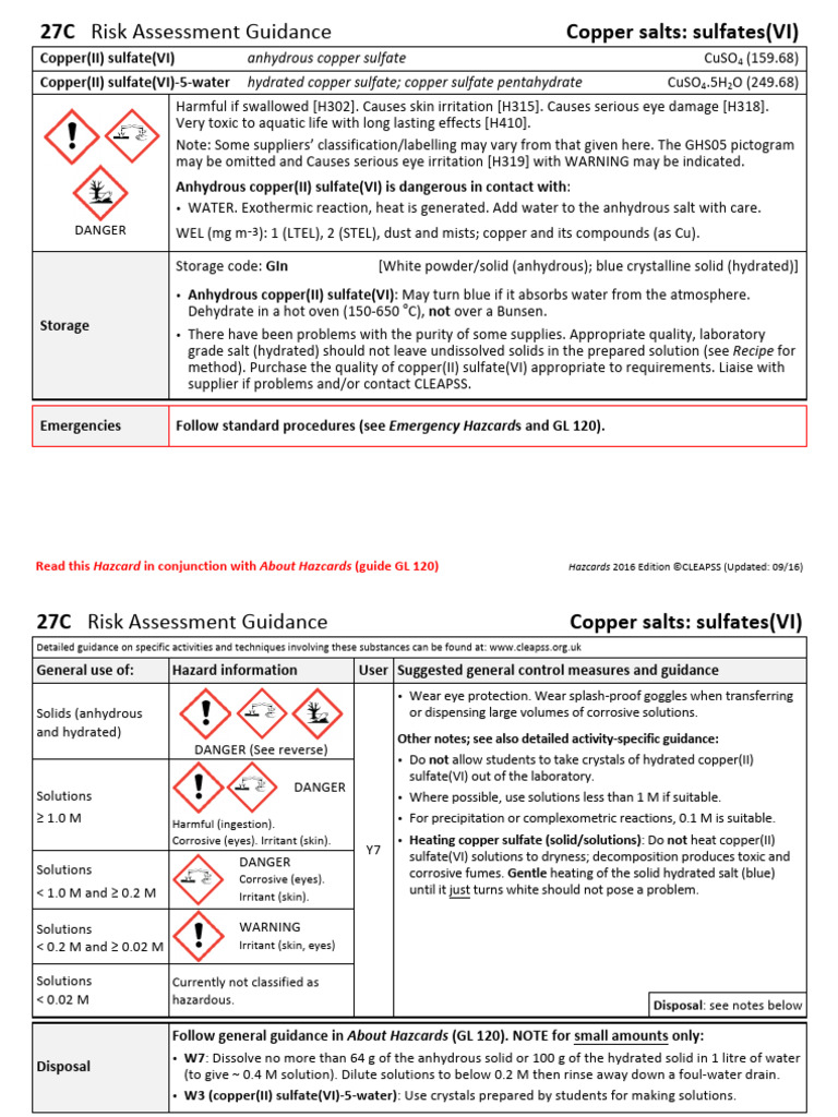 Copper Sulfate Risk Assessment Guide | PDF | Chemical Elements | Materials