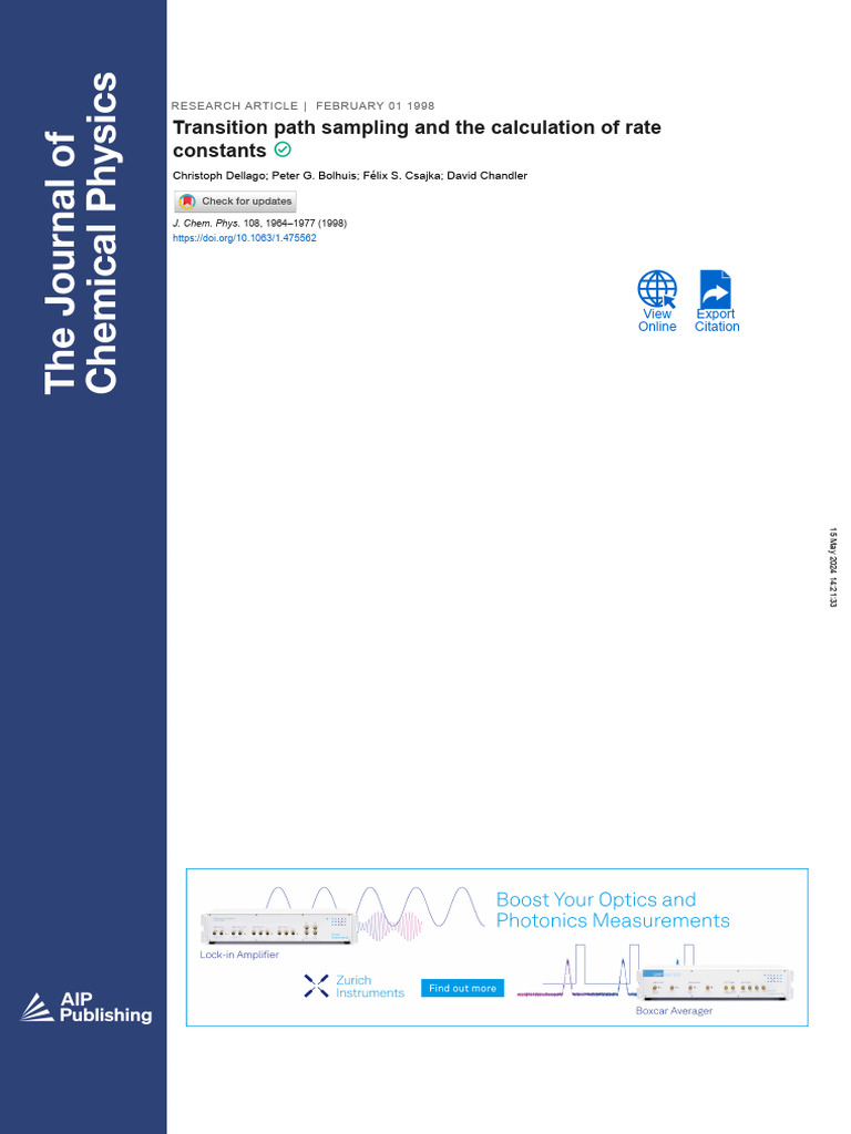 Transition Path Sampling | PDF | Markov Chain | Monte Carlo Method