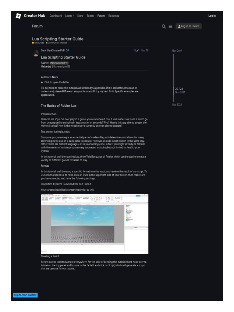 Devforum Roblox Com T Lua Scripting Starter Guide 394618 | PDF | Parameter (Computer Programming ...