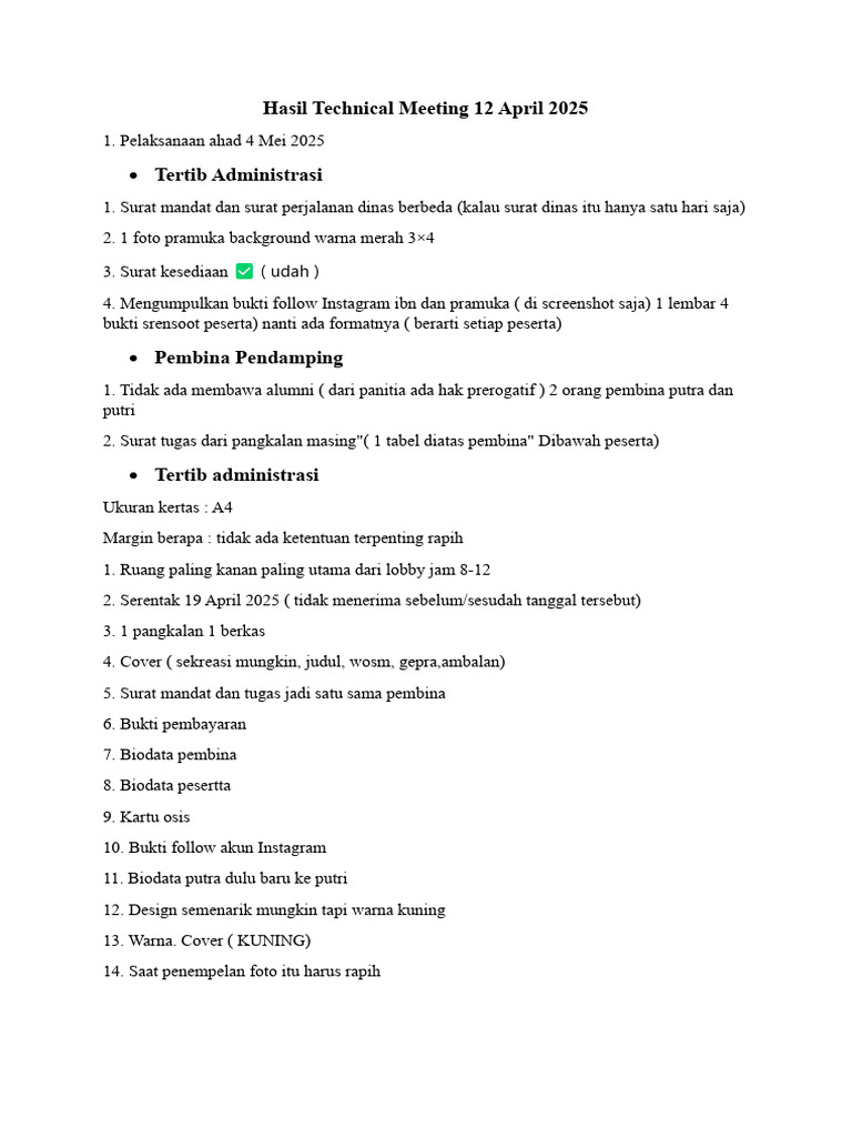 Hasil Technical Meeting Ibn II 12 April 2025 | PDF
