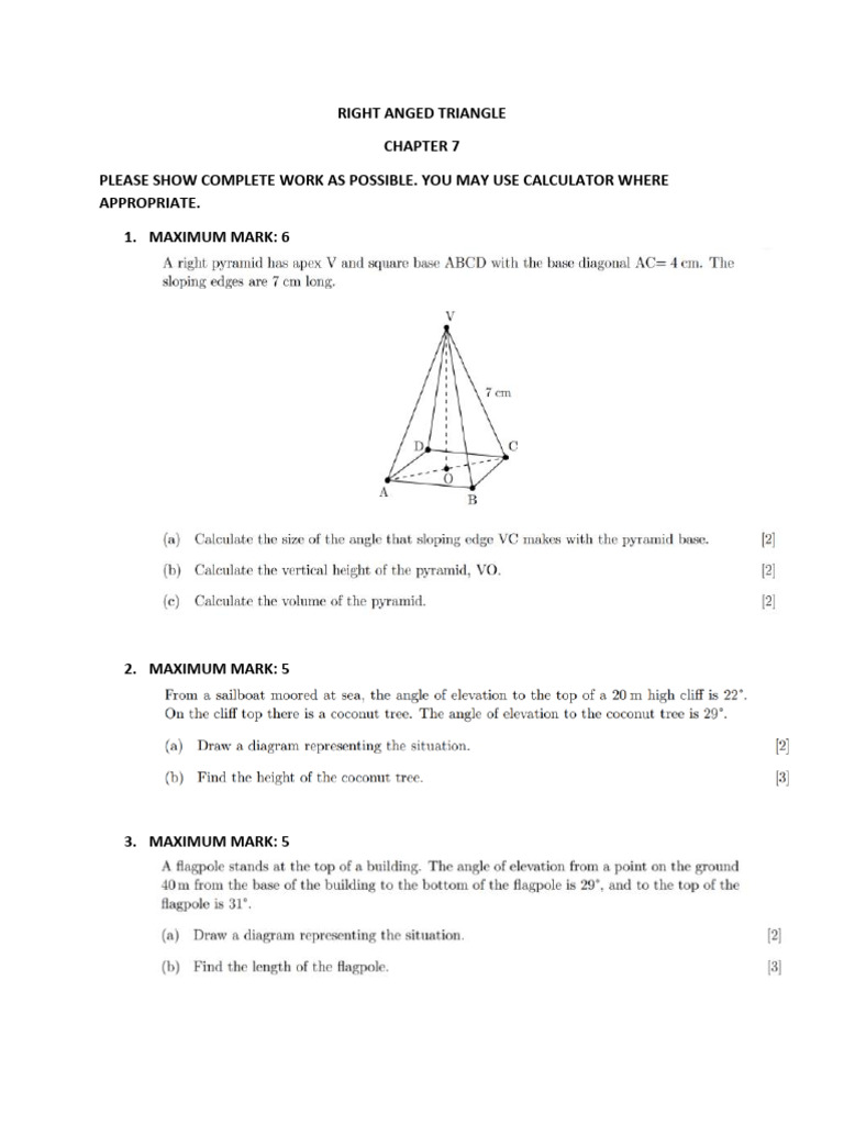Right Angled Triangle Exercises | PDF