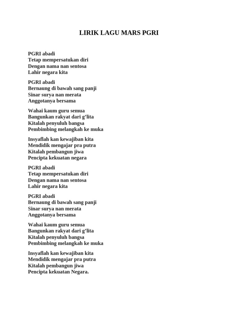 Lirik Lagu Mars dan Hymne PGRI | PDF