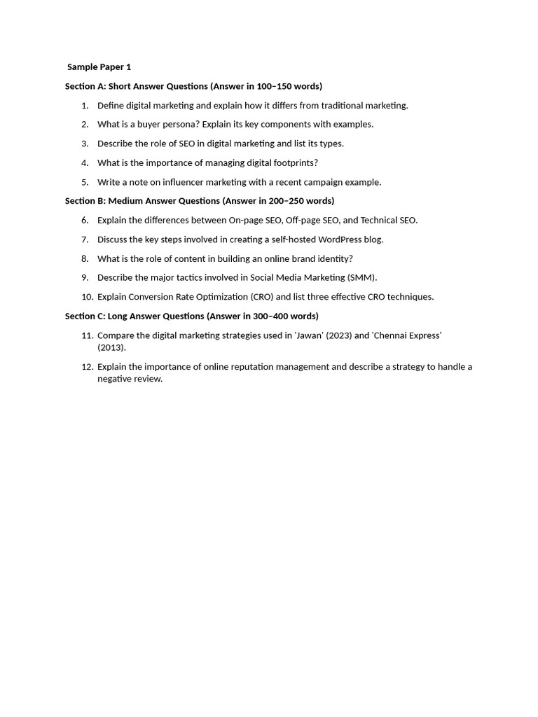Sample Paper 1 | PDF