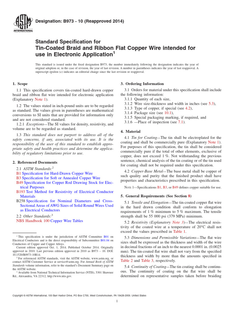 Tin-Coated Copper Wire Specification | PDF | Electrical Conductor ...