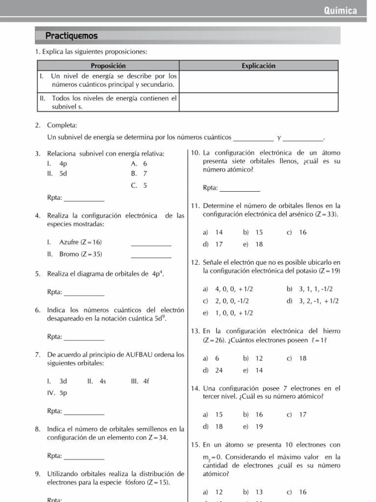 Configuración electrónica 4sec - Actividad para la clase | PDF