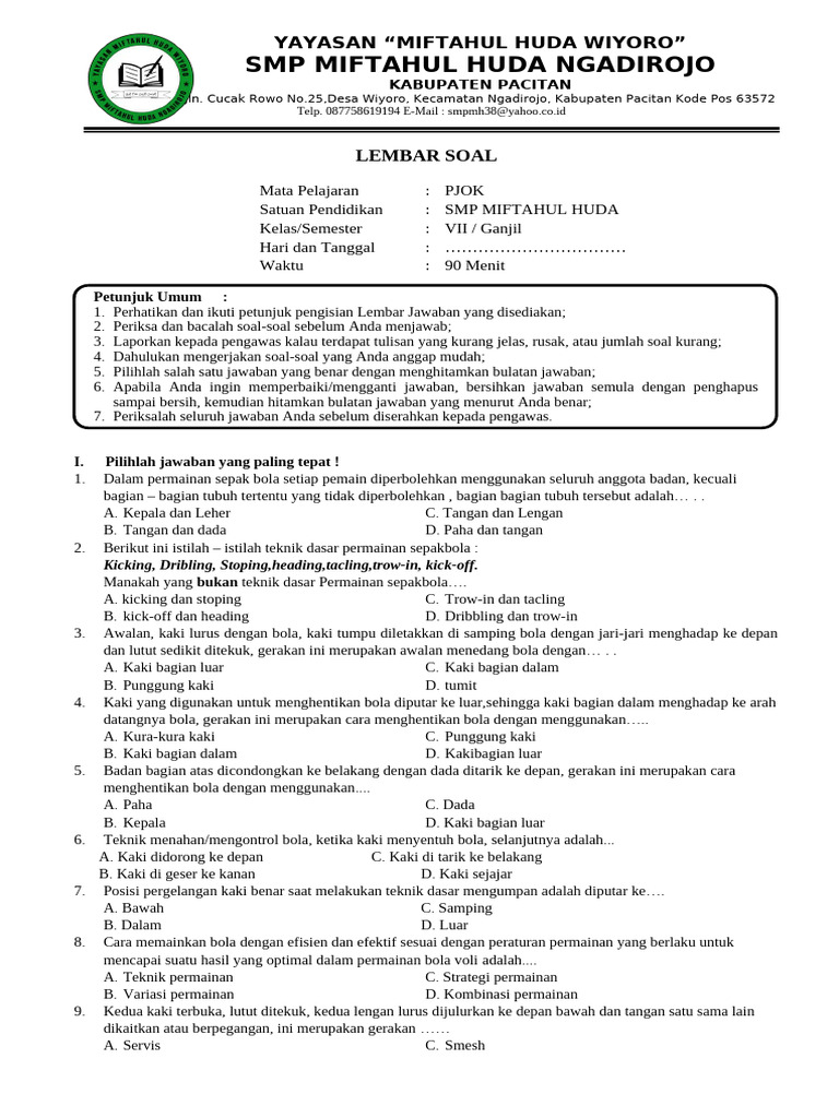 Soal PAS Kelas 7 Semester 1 2023 | PDF