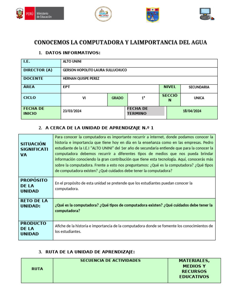 1º Unidad I Ept - 2024 | PDF | Aprendizaje | Enseñando