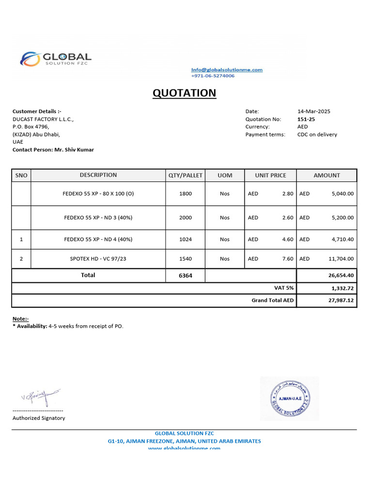 Global Solution Quote 151-25-Ducast | PDF