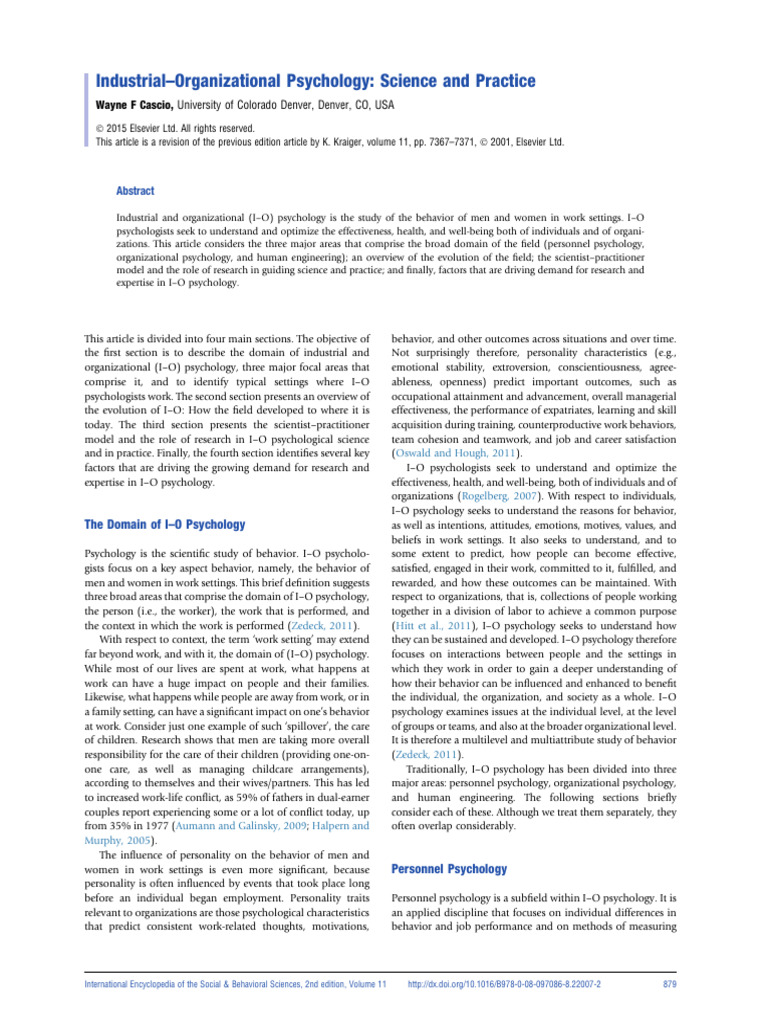 Industrial&Ndash Organizational Psychology - Science and Practice | PDF ...