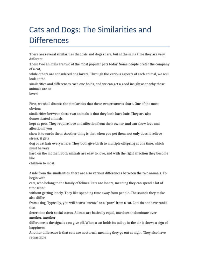 Cats and Dogs Essay With Tables and Questions | PDF | Cats | Dogs