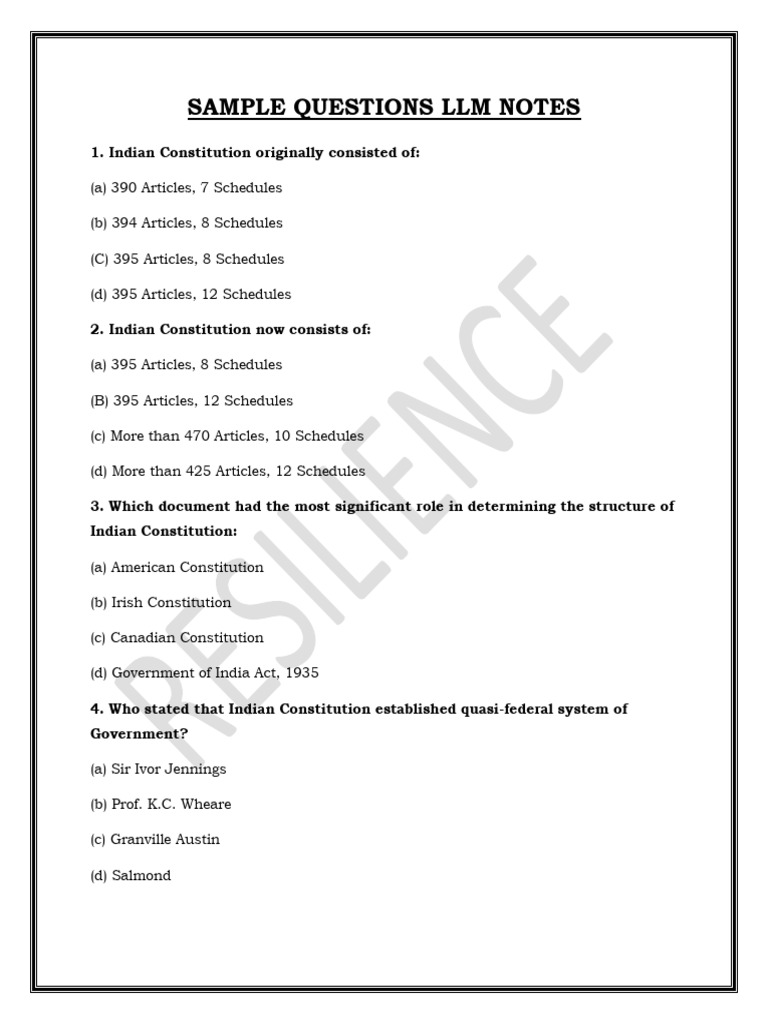 Sample Questions LLM Notes | PDF | Legal Documents | Political Charters