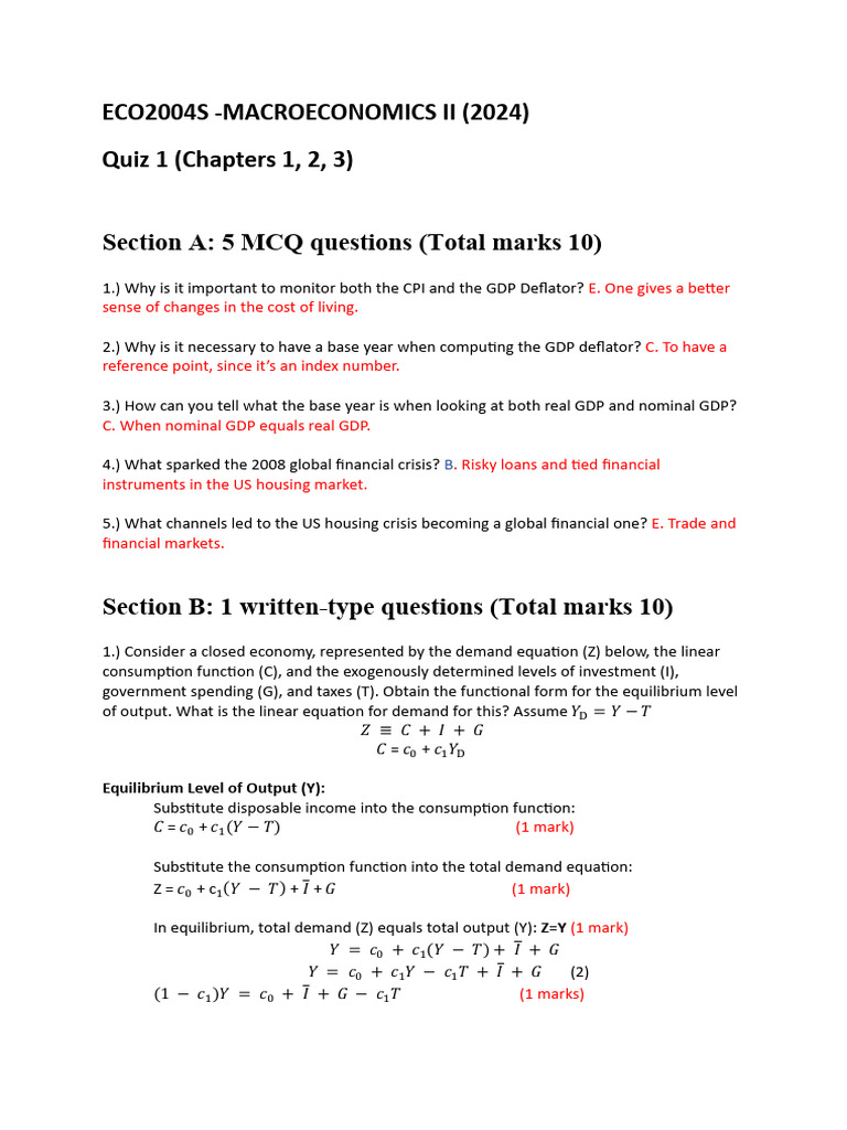 Quiz 1 Solution (Student Version) | PDF