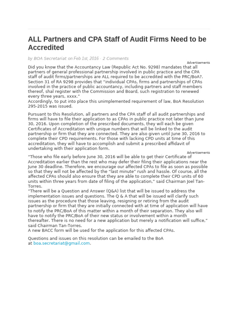 CPA Accreditation Requirements for Audit Firms | PDF | Certified Public ...