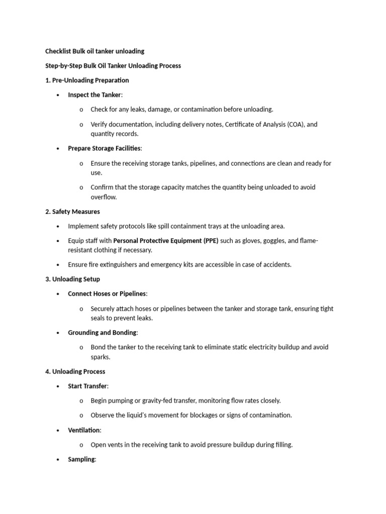 Checklist Bulk Oil Tanker Unloading | PDF | Oil Tanker