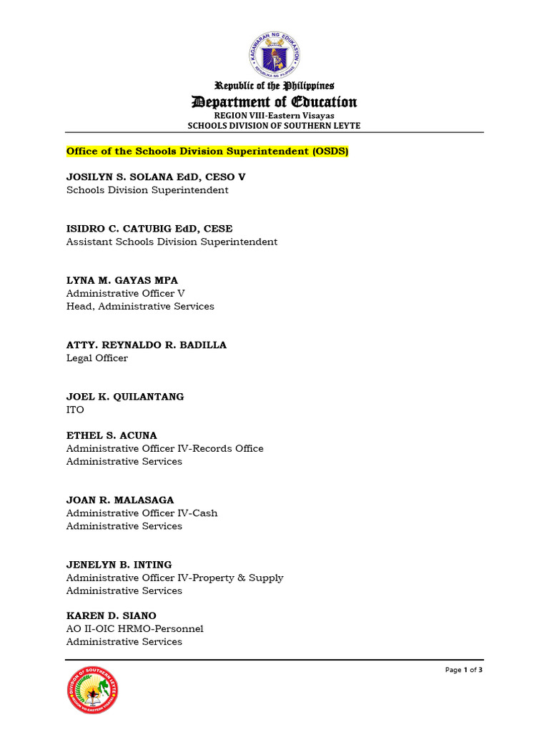 Division Officials Heads Units Sections | PDF