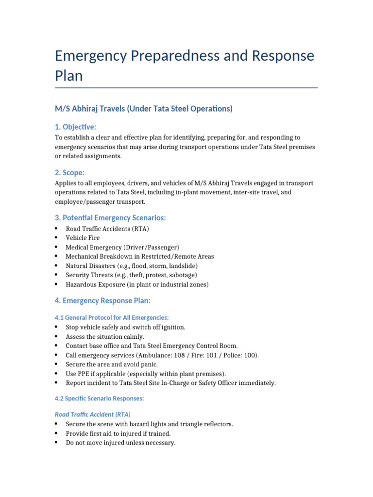 Emergency Plan Abhiraj Travels | PDF | Emergency | Emergency Evacuation