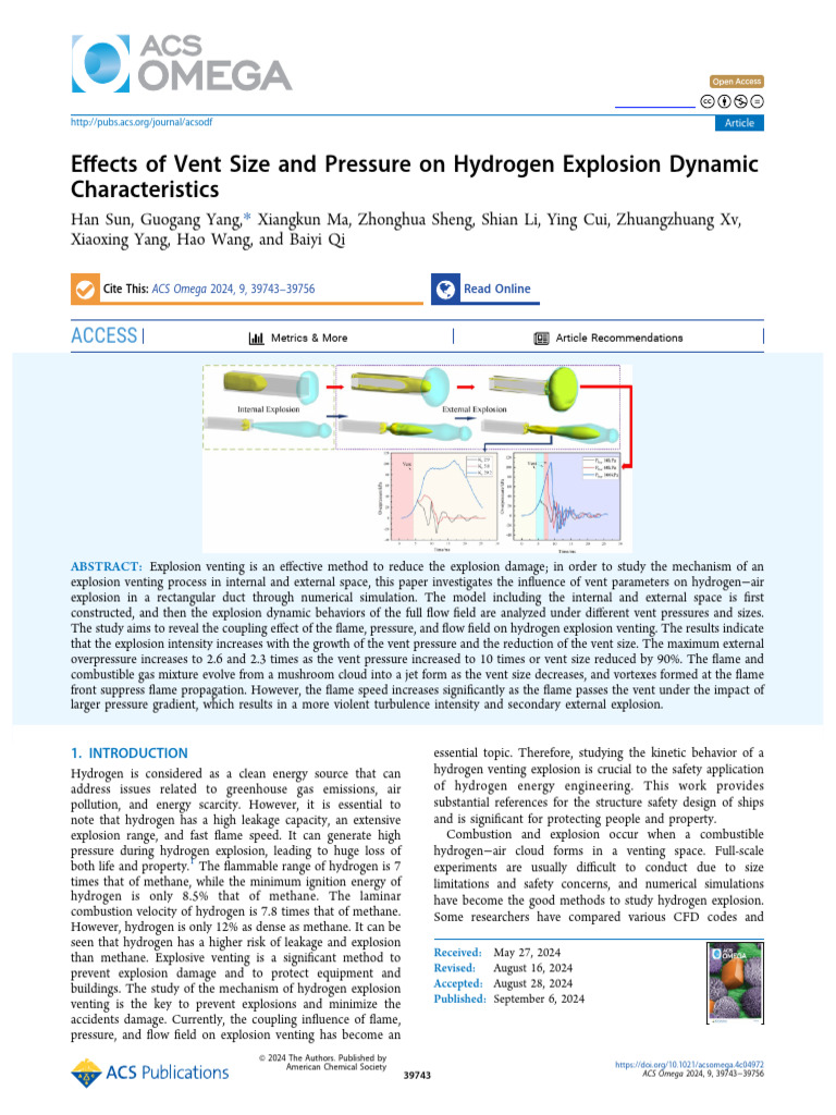 Hydrogen Explosion Venting Dynamics | PDF | Combustion | Hydrogen