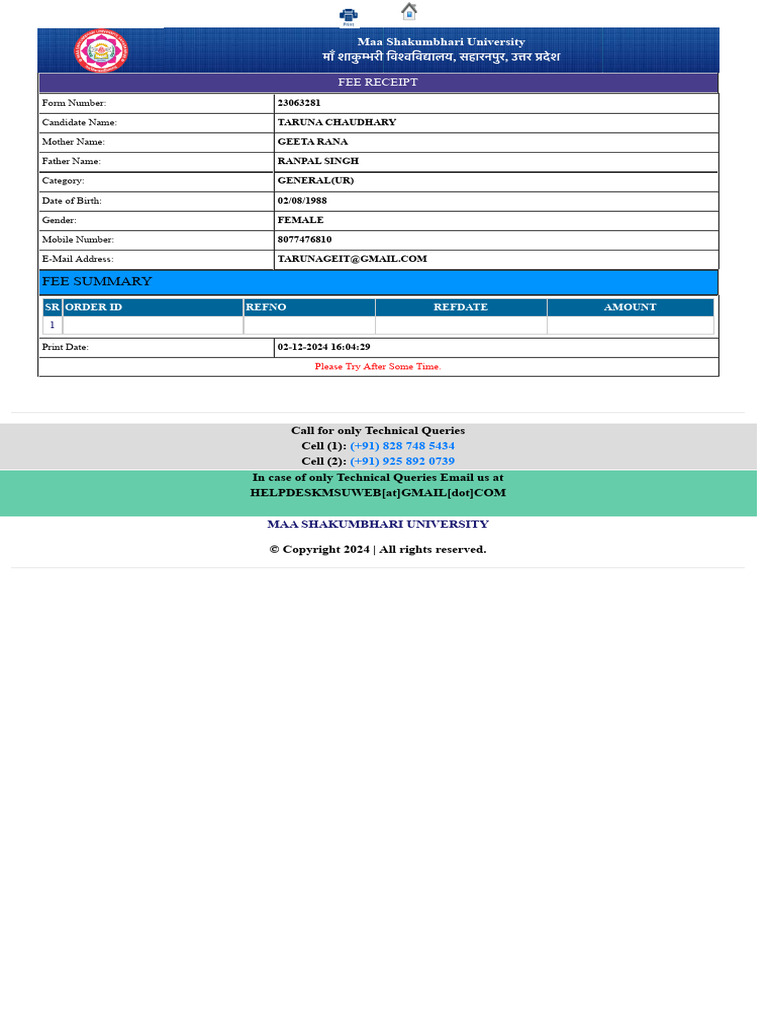 Registration Fee Receipt | PDF
