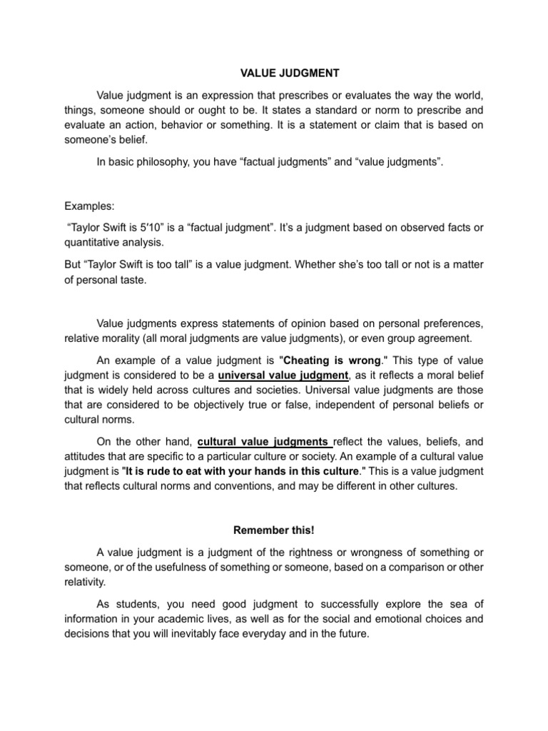Value Judgment | PDF