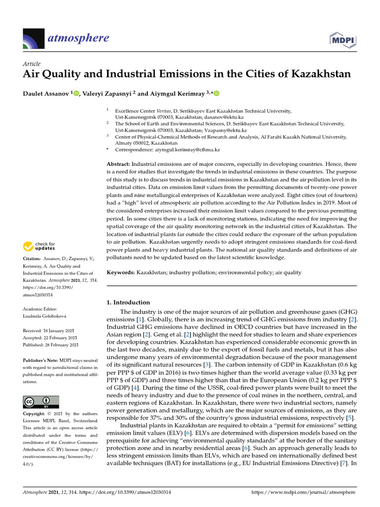 Air Quality and Industrial Emissions in The Cities of Kazakhstan | PDF ...