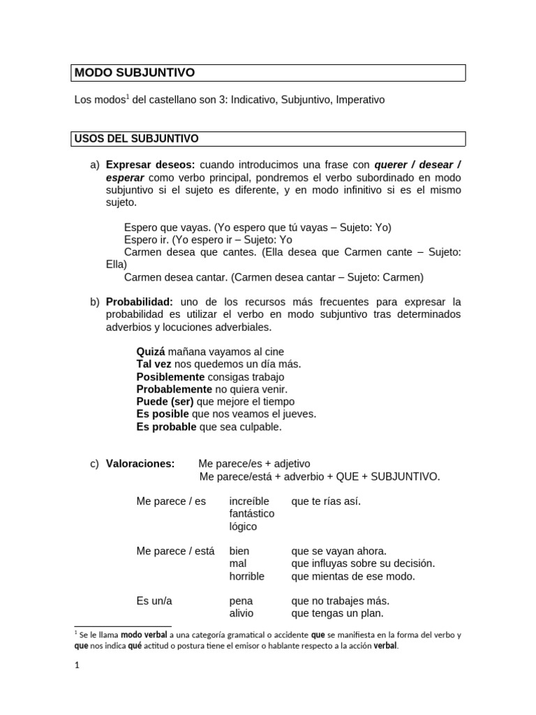 Modo Subjuntivo | PDF | Verbo | Lingüística