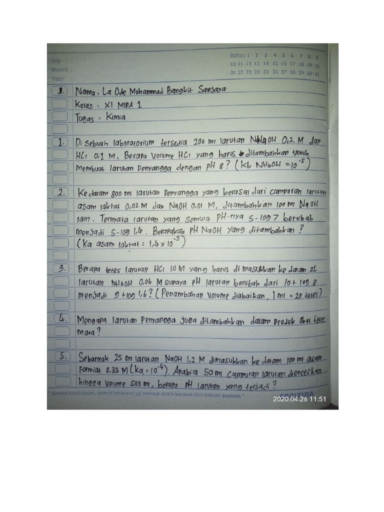 La Ode Muhammad Bangkit Sanjaya-XI MIPA 1-Tugas Kimia | PDF