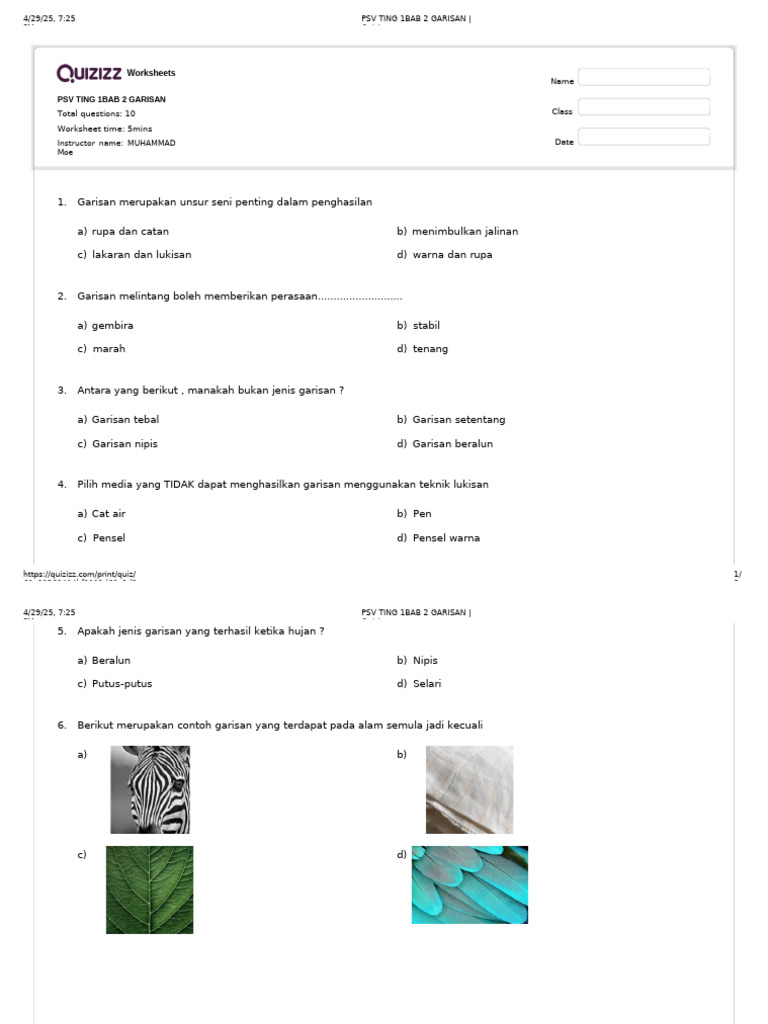 PSV TING 1BAB 2 GARISAN - Quizizz | PDF