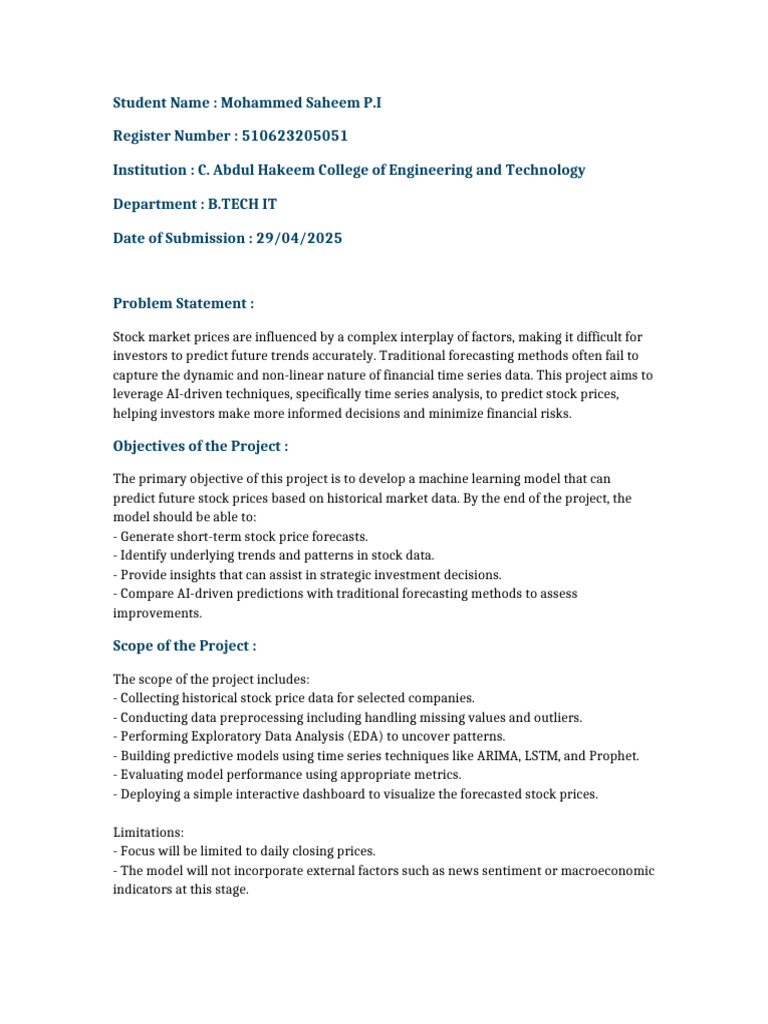 Stock Prediction Project | PDF | Time Series | Data Analysis