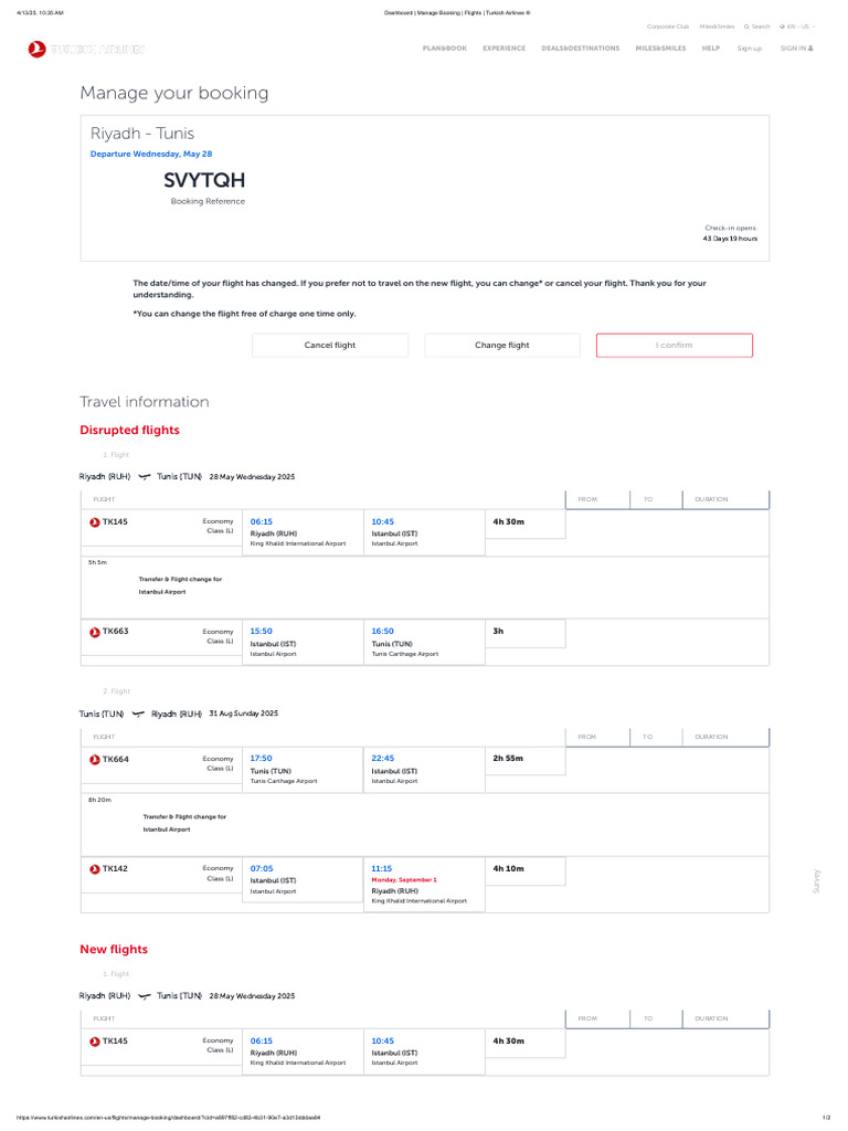 Dashboard - Manage Booking - Flights - Turkish Airlines ® | PDF ...