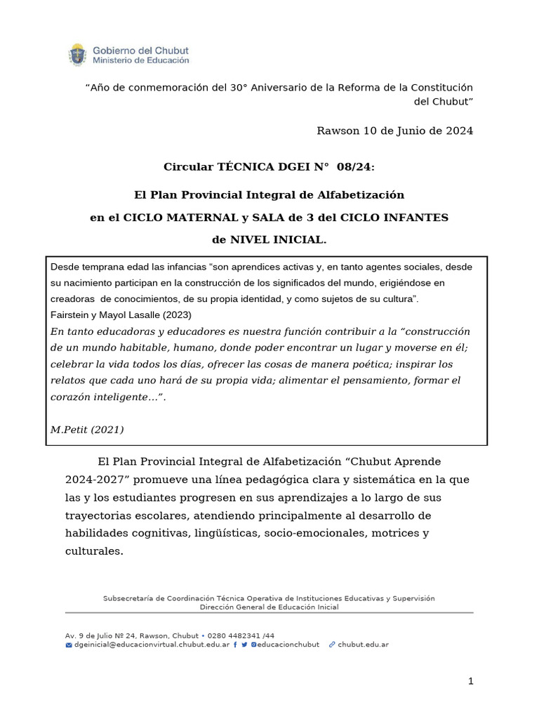 C.N°08-24 Plan de ALFABETIZACION en CICLO MATERNAL y Sala de 3 de CICLO ...