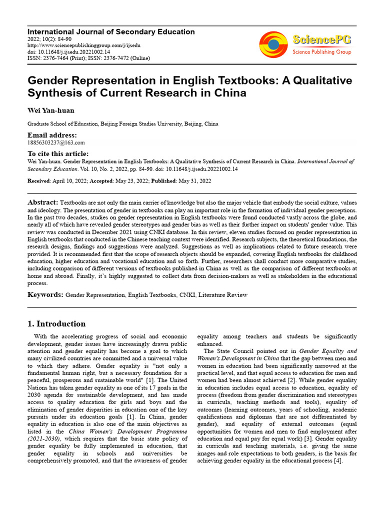 Gender Representation in English Textbooks A Quali | PDF | Gender ...