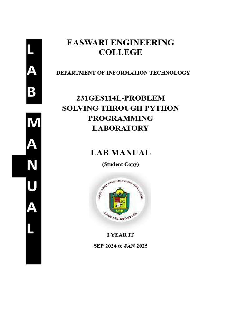 231ges114l-Pspp Lab Manual-2023r (Students) | PDF | Python (Programming Language) | Computer ...
