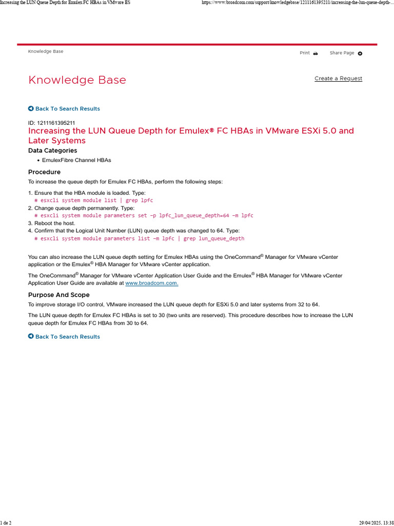 Increasing The LUN Queue Depth For Emulex FC HBAs in VMware ES | PDF | Computer Science ...